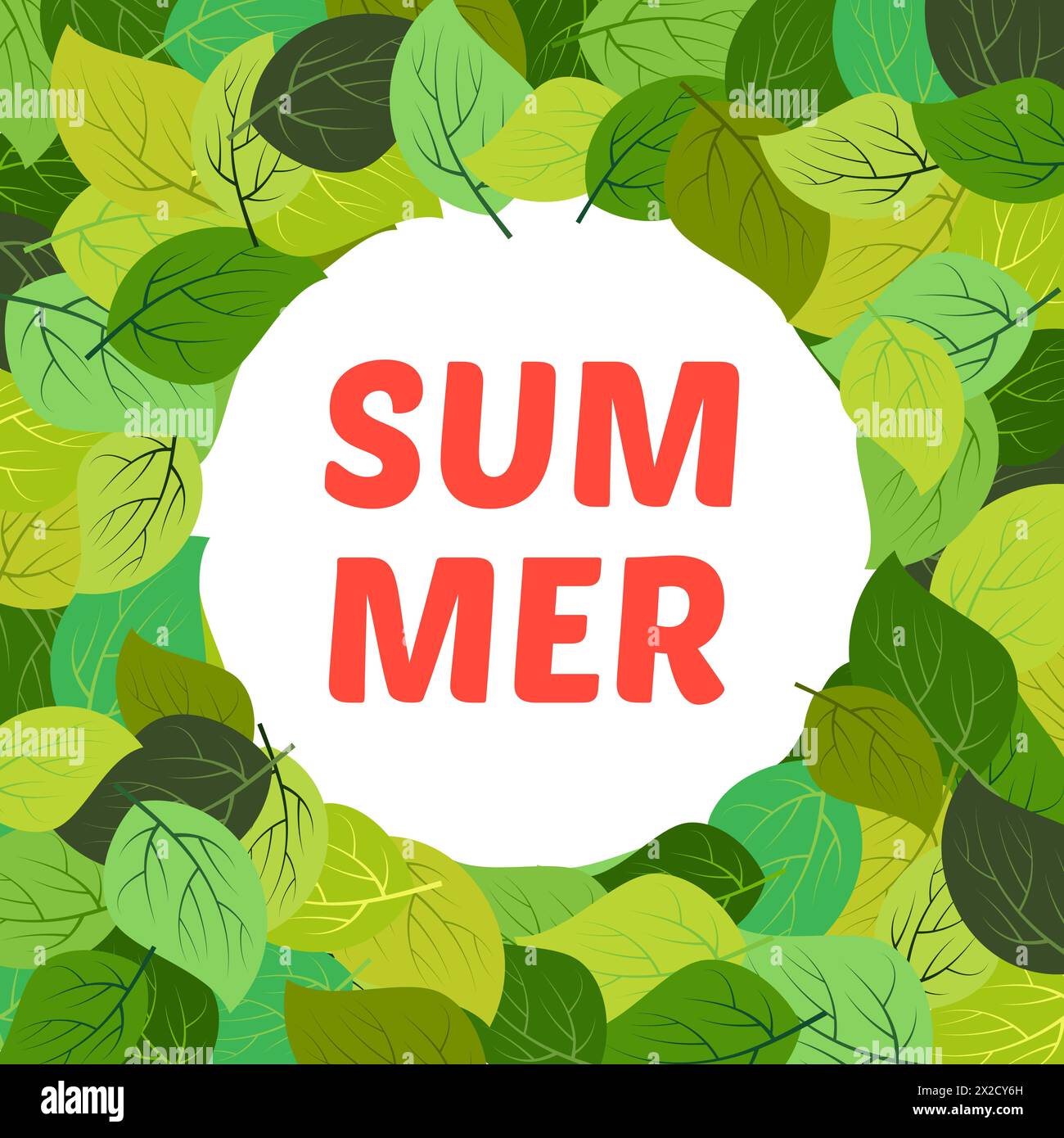 Background with summer leaves with inscription summer in the center ...