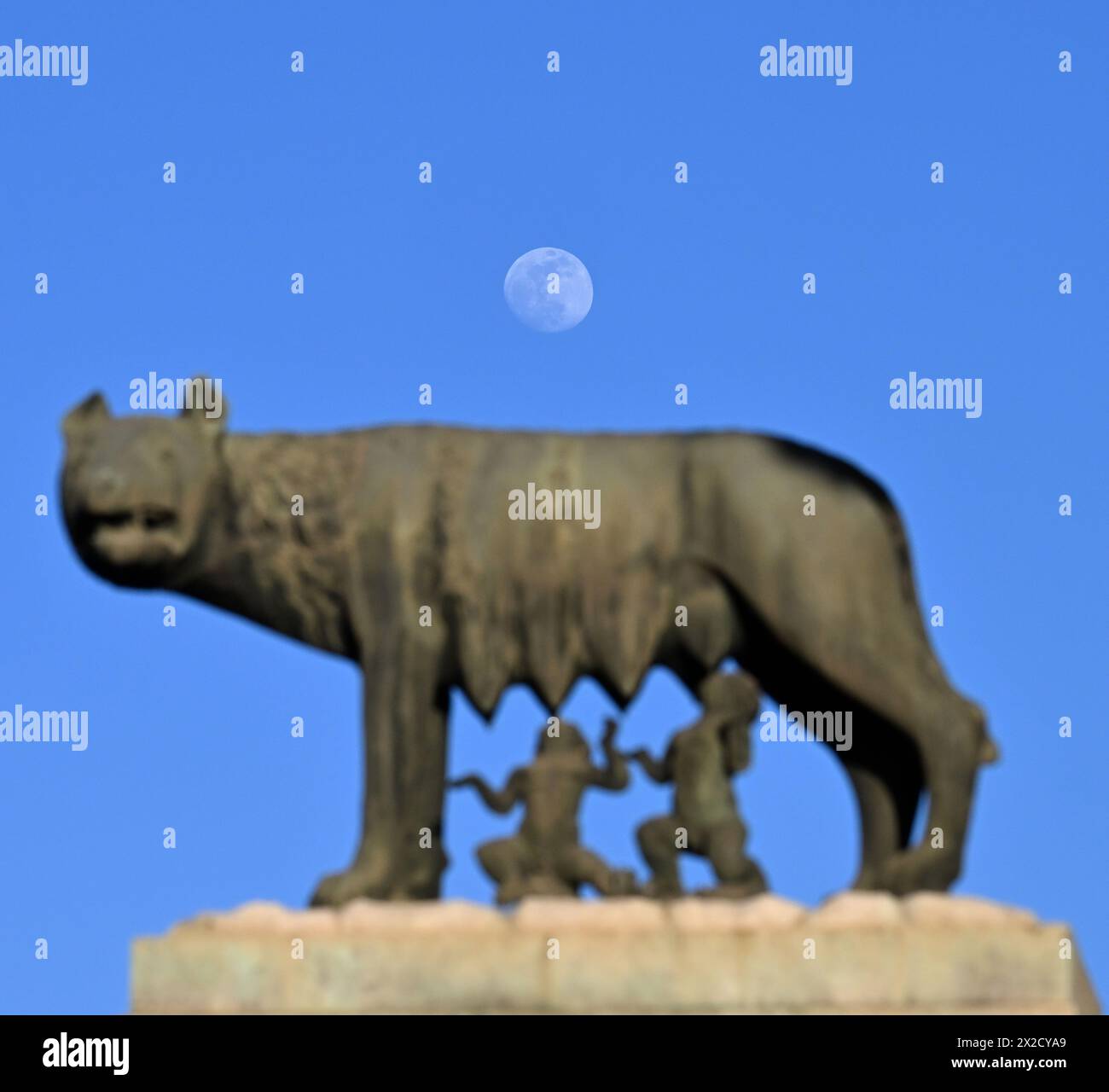 Rome. 21st Apr, 2024. This photo taken on April 21, 2024 shows the moon ...