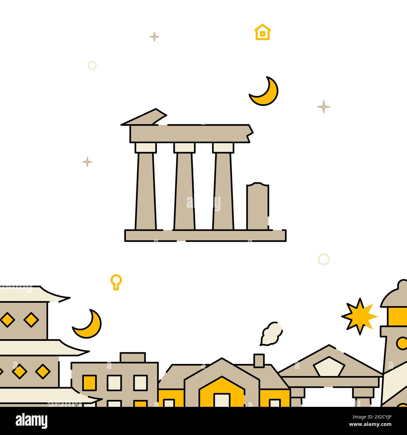 Greek Parthenon filled line vector icon, simple illustration, related bottom border Stock Vector ...