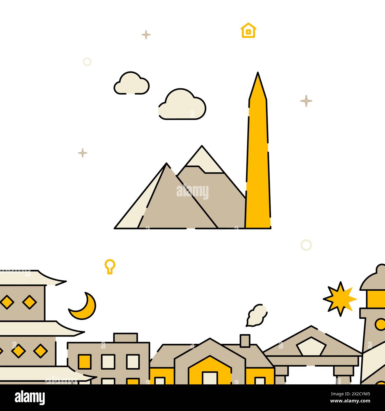 Egyptian pyramids and obelisk filled line vector icon, simple ...