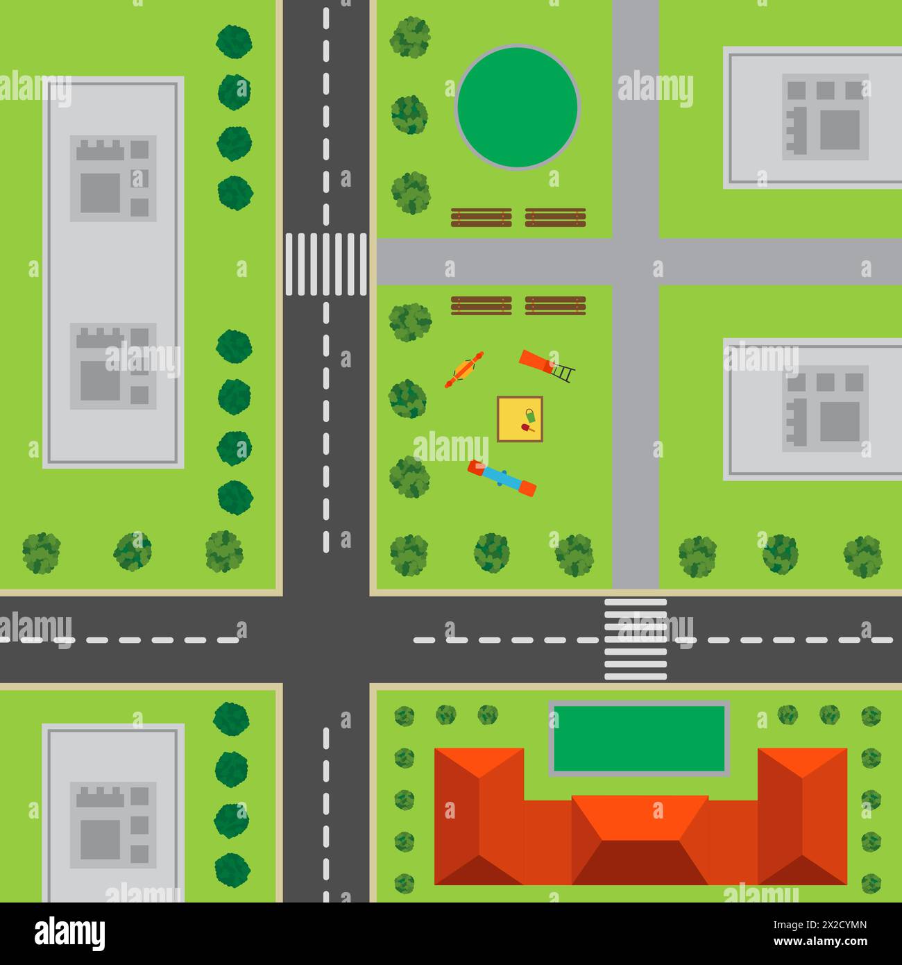 Plan Of City. Top view of the city with the road, crossroad, high-rise ...