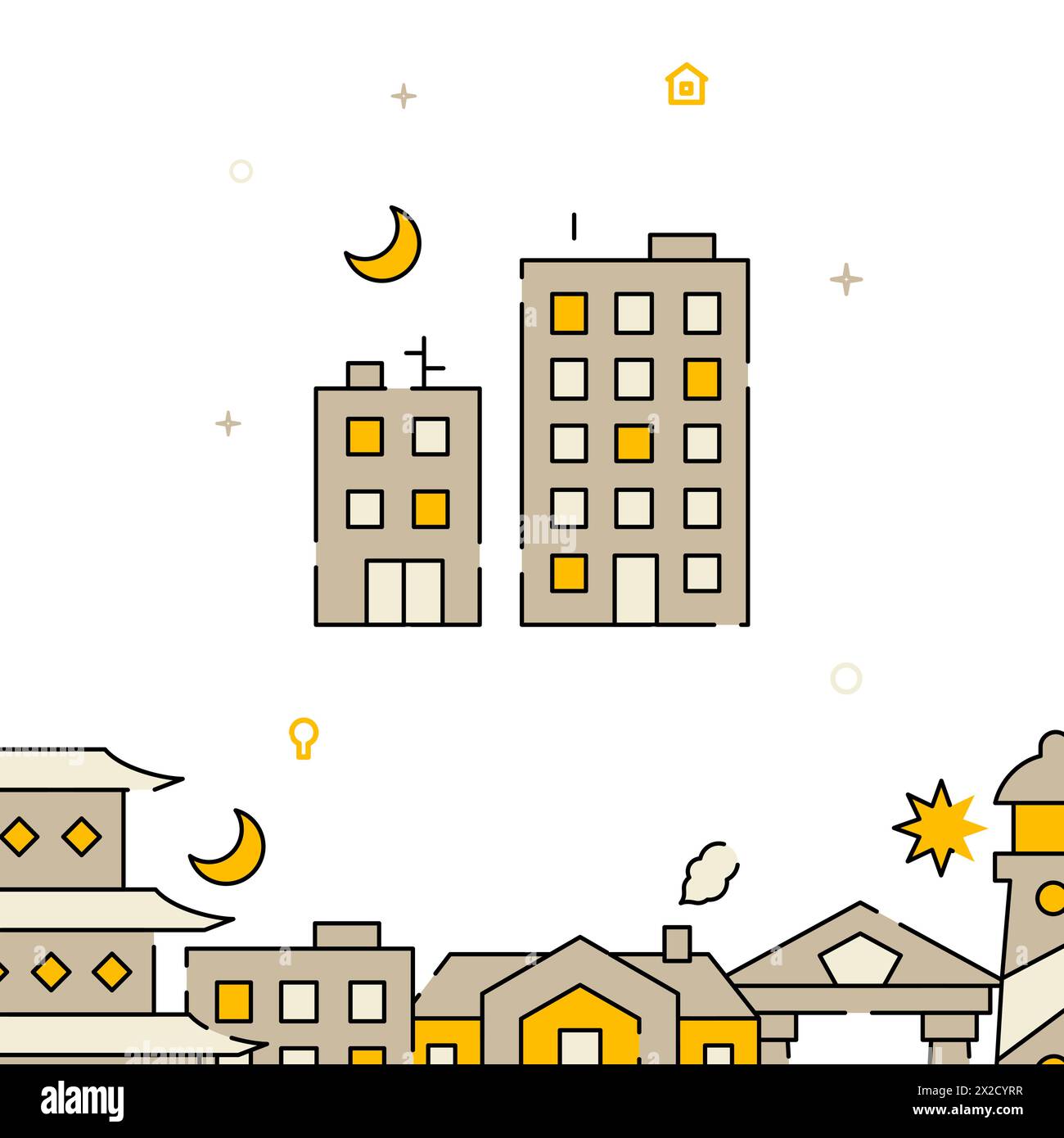 Residential areas, panel houses filled line vector icon, simple ...