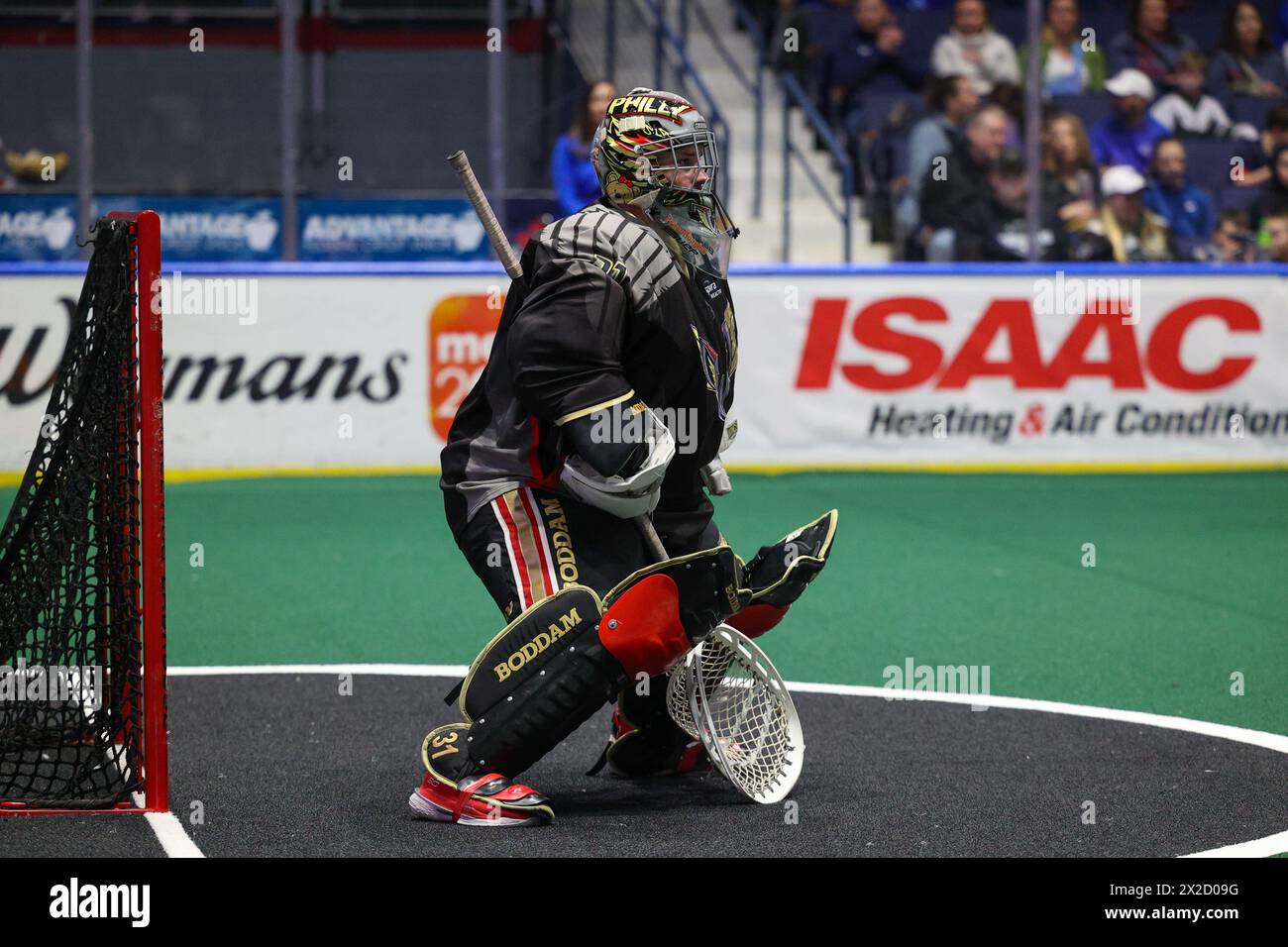 April 21st, 2024: Philadelphia Wings goaltender Zach Higgins (31) makes ...