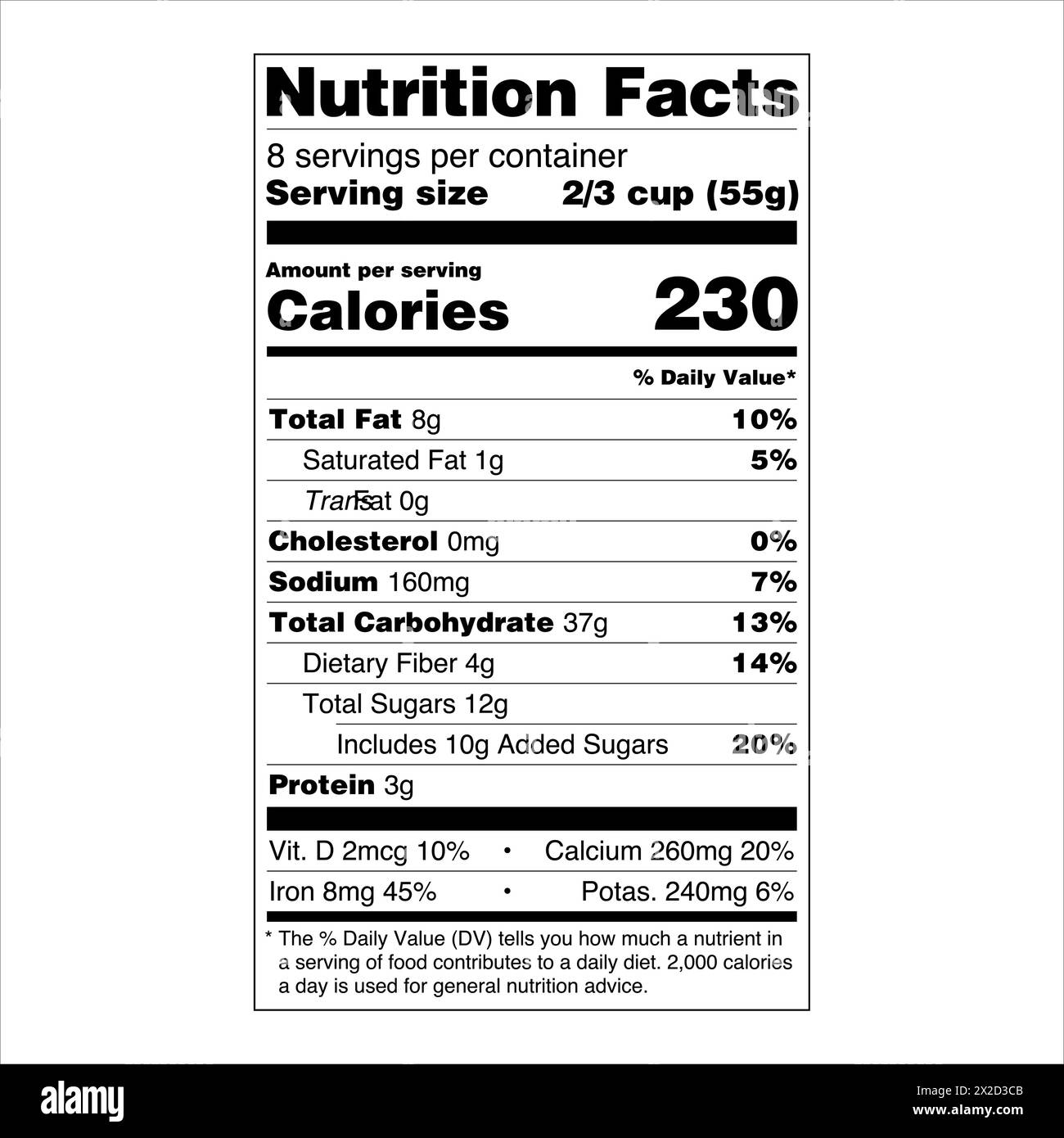 Nutrition Facts Label US Food Drugs Administration FDA Vertical Display ...