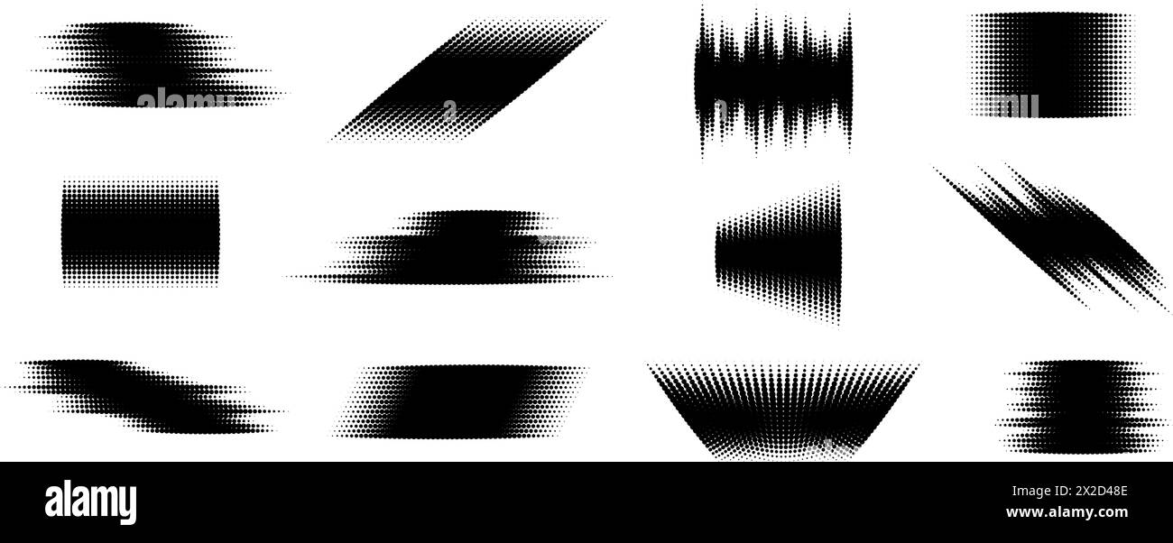 Halftone glitch element set. Dotted textured geometric form collection ...