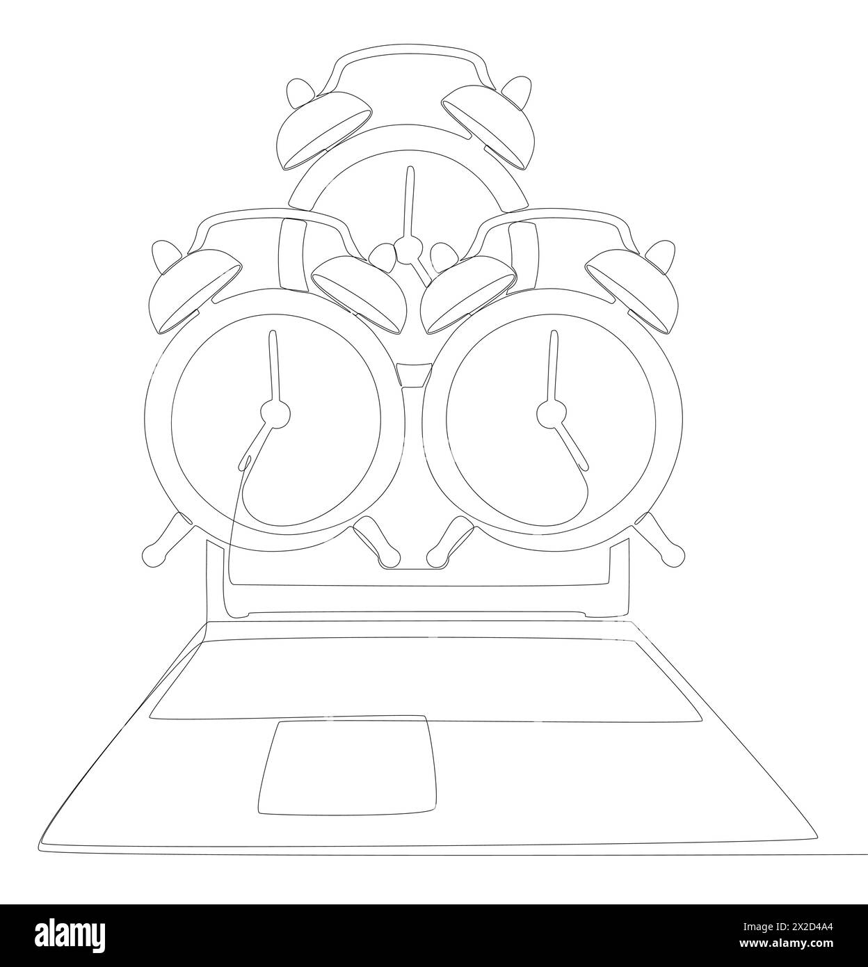 One continuous line of Laptop with Alarm Clock. Thin Line Illustration ...