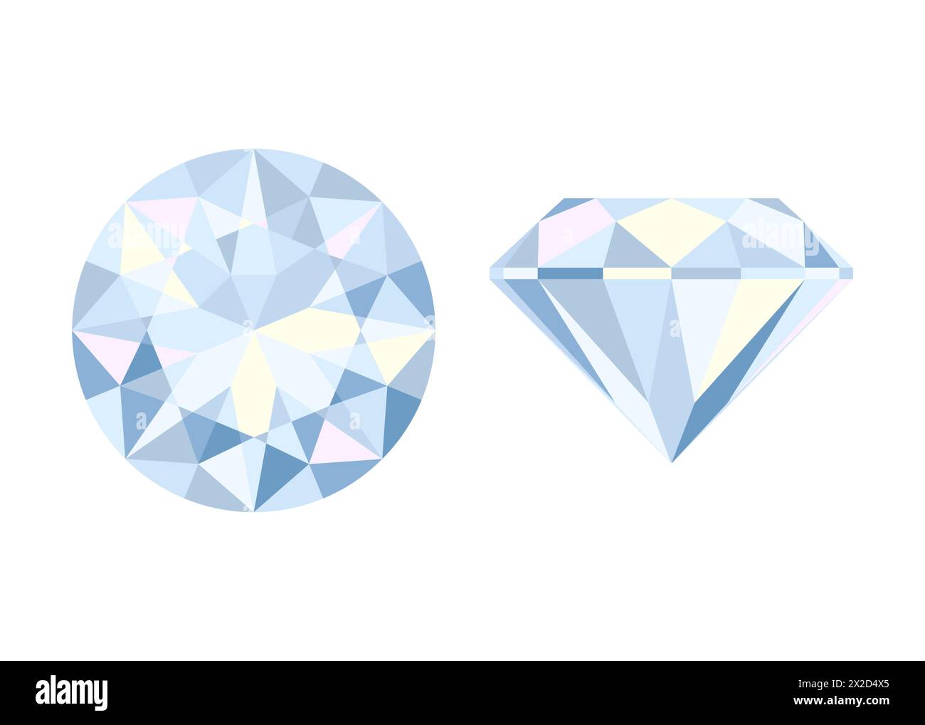 Round brilliant cut diamond top and side views. Colored flat icon ...