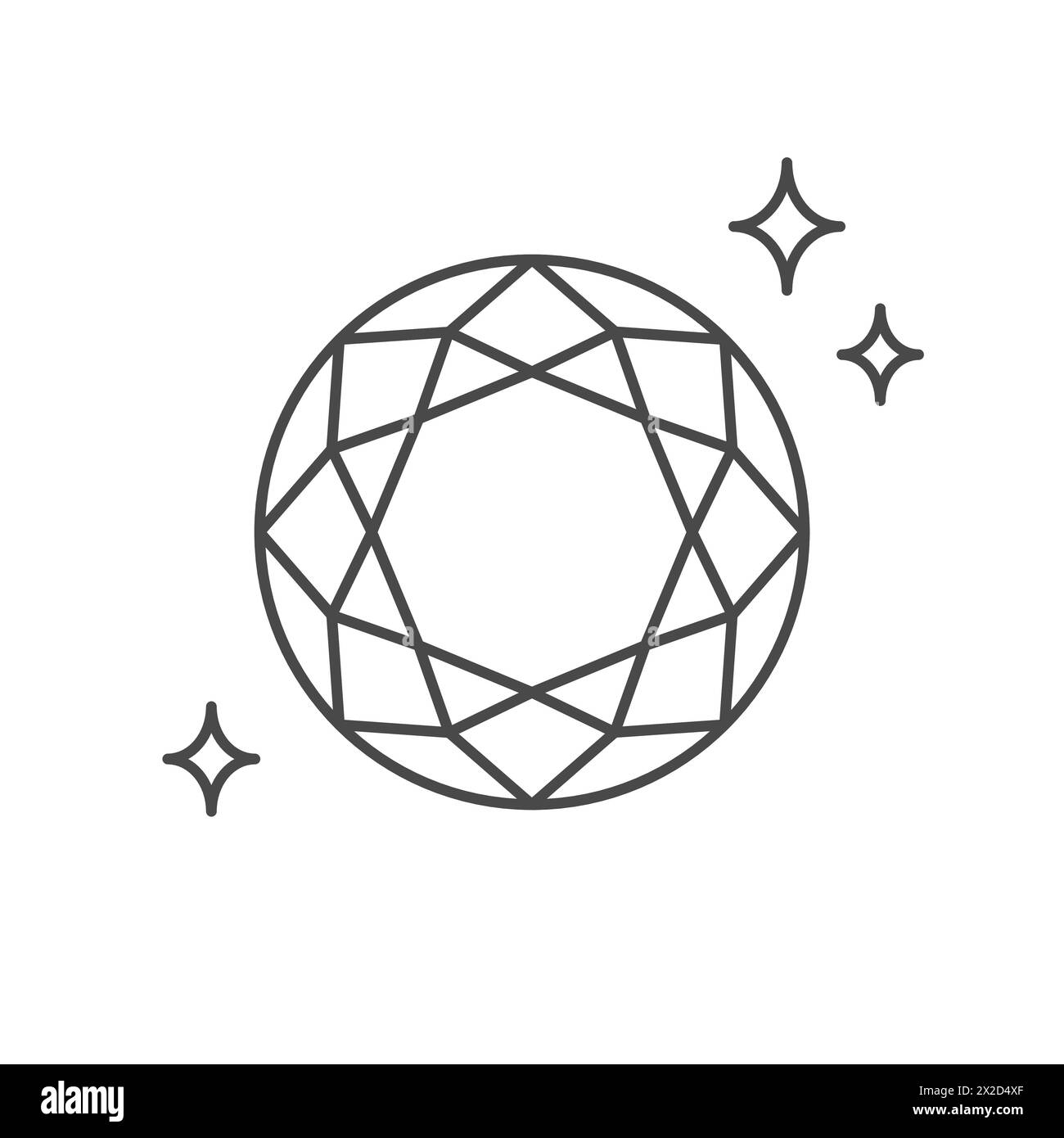 Round brilliant cut diamond top view. Outline icon with editable stroke ...