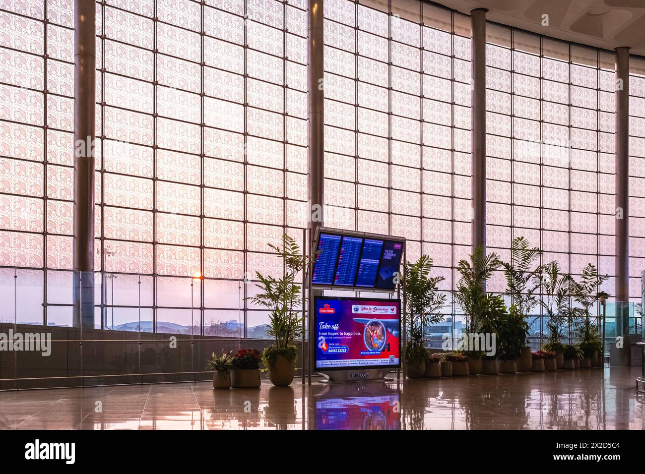 Arrival and Departure Information Display. Airport terminal glass ...