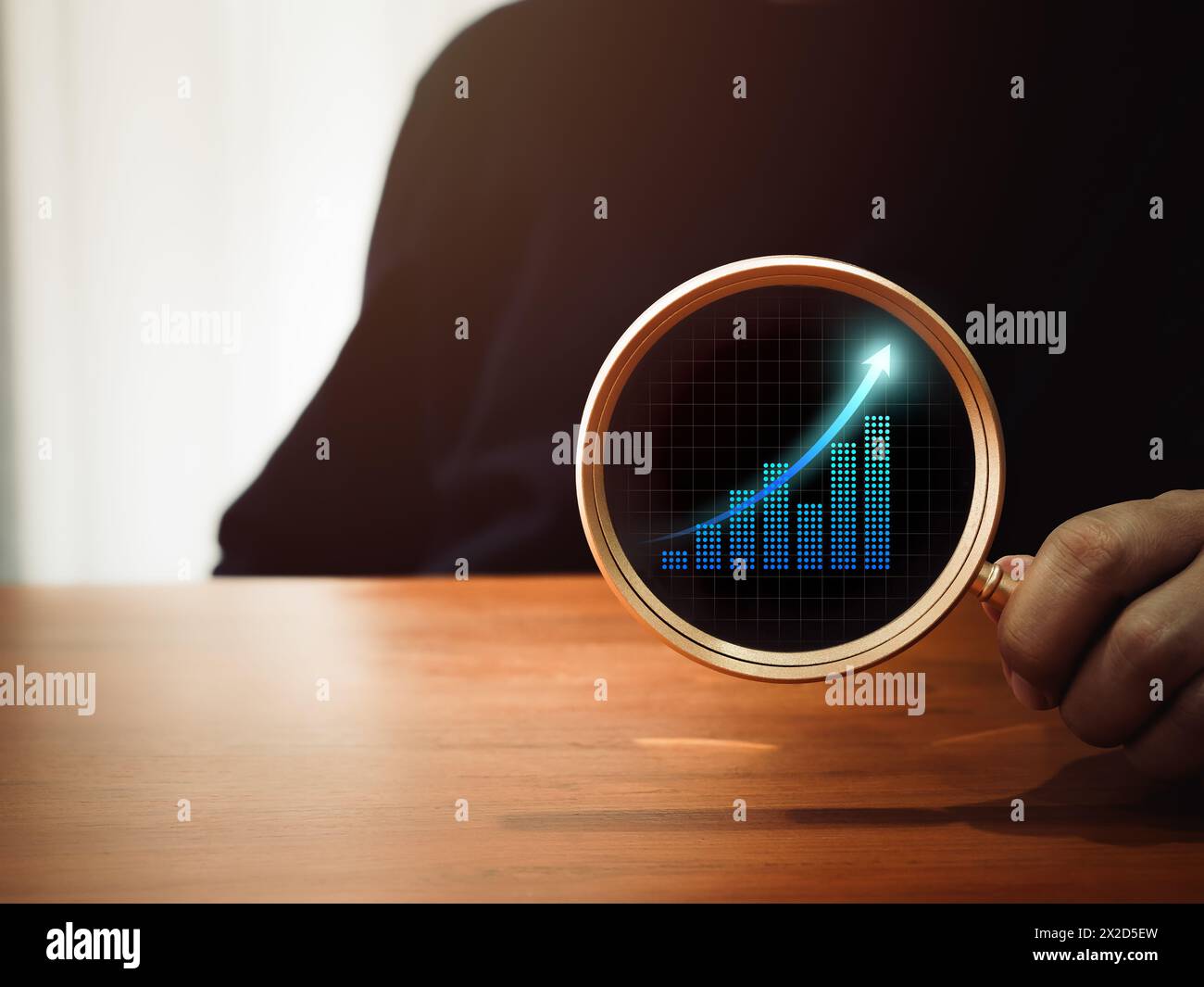 Business analytic chart, digital growth graph icon in round lens of ...