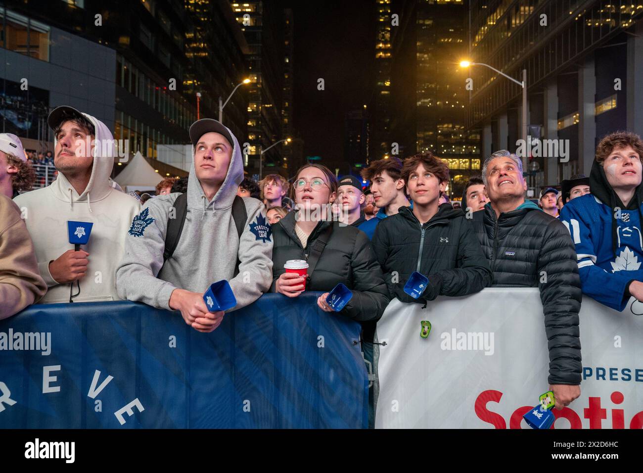 Toronto, Canada. 20th Apr, 2024. Fans gather at Maple Leaf Square ...