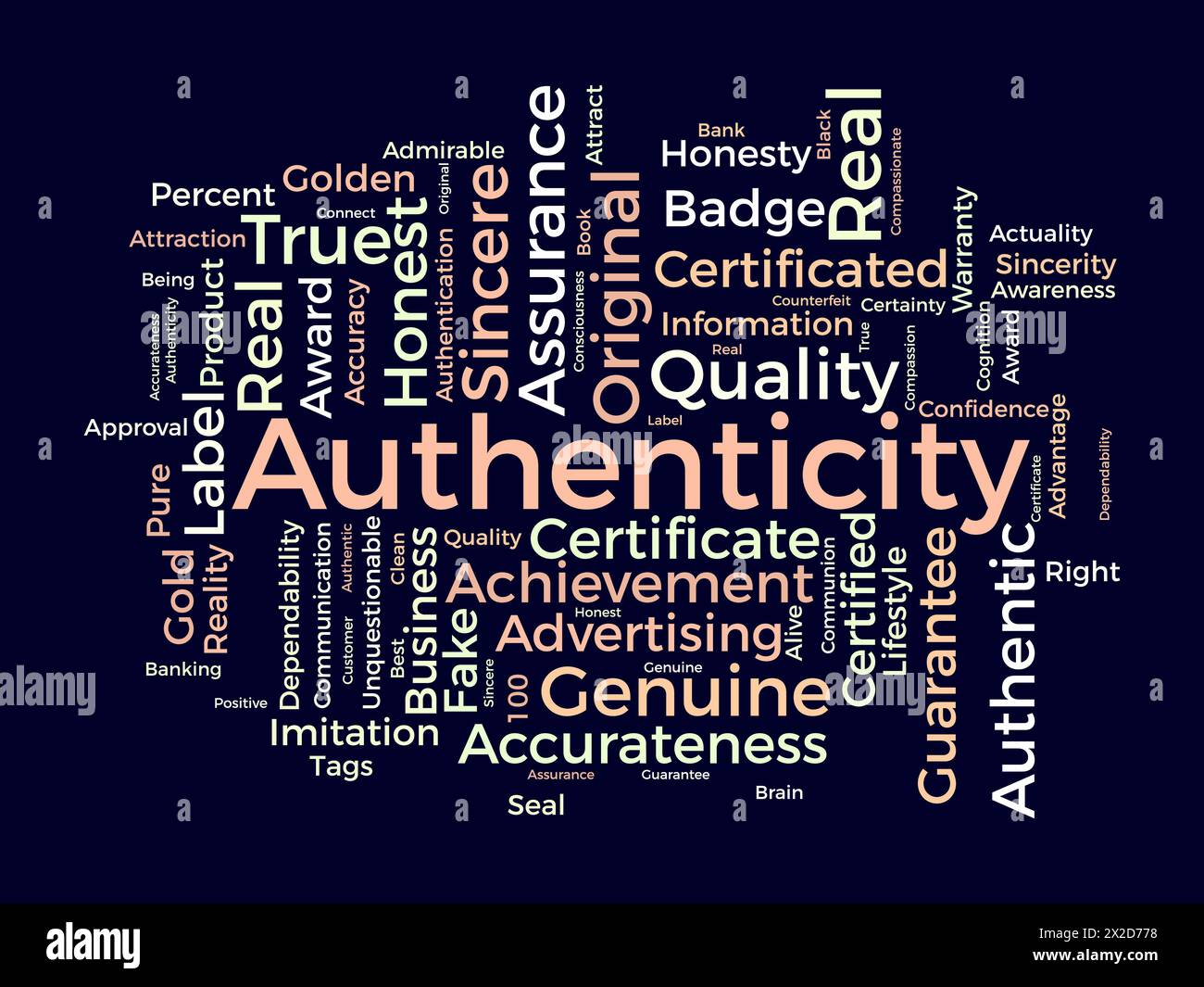Authenticity word cloud template. Certified concept vector background ...