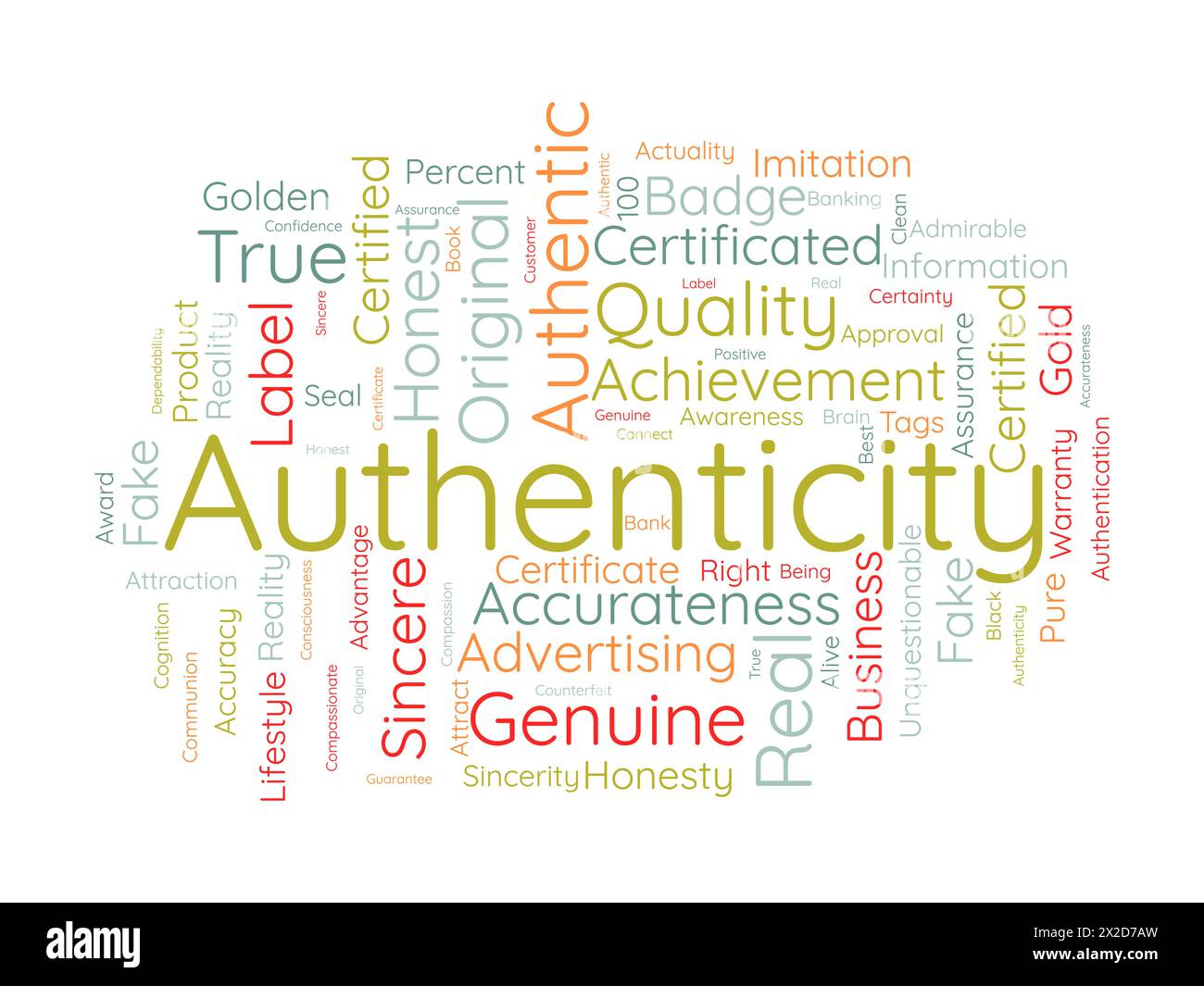 Authenticity word cloud template. Certified concept vector background ...
