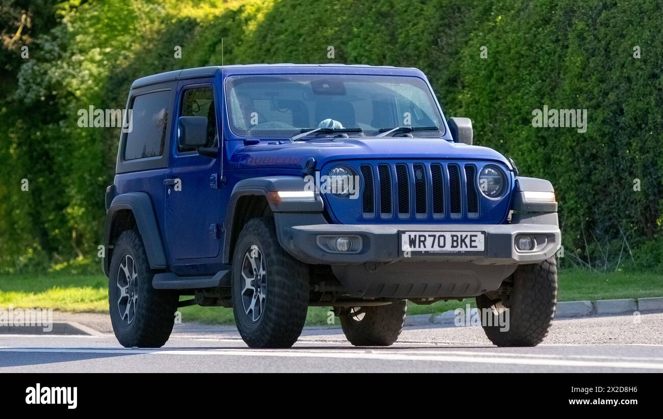 Bicester,UK- Apr 21st2024: 2020 blue Jeep Wrangler ruubicon classic car ...