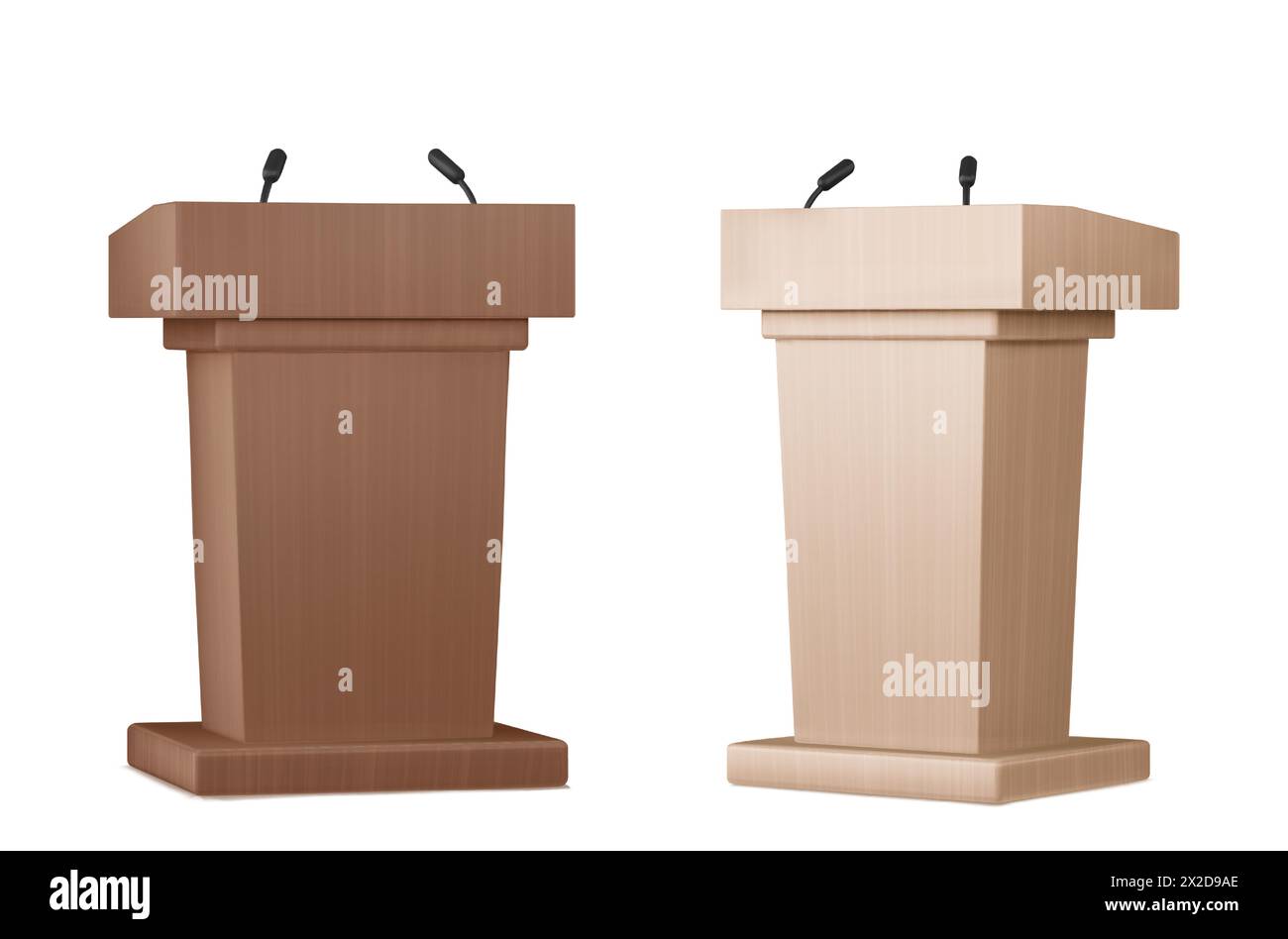 Brown wooden pulpit with microphone for speech or debate concept ...