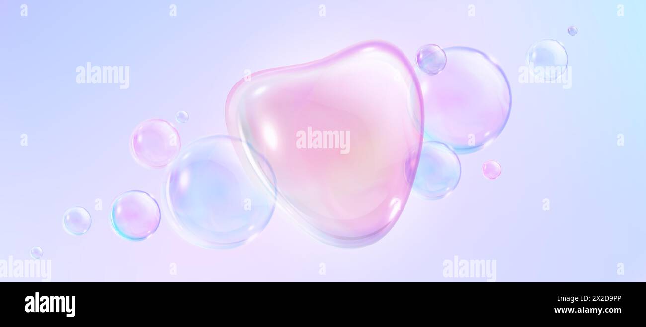 Realistic pink magic dream soap bubble background with light reflection ...