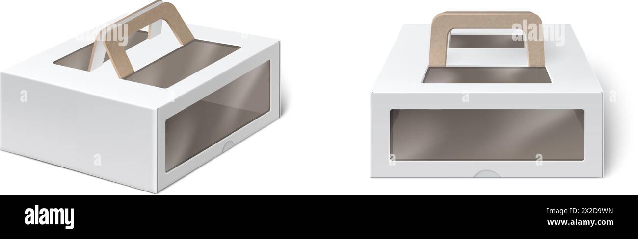 White box with handle and window package mockup. 3d blank carton design ...