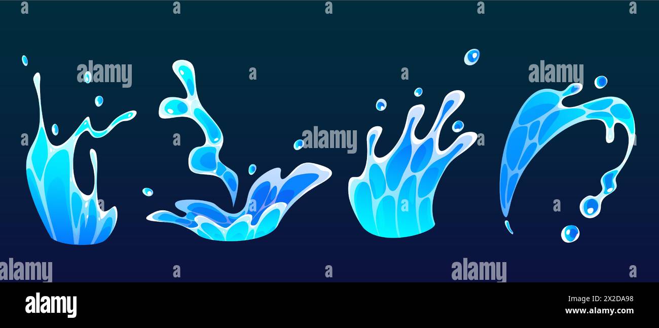 Water splash, drop and cartoon sea wave flow icon. Liquid swirl and ...