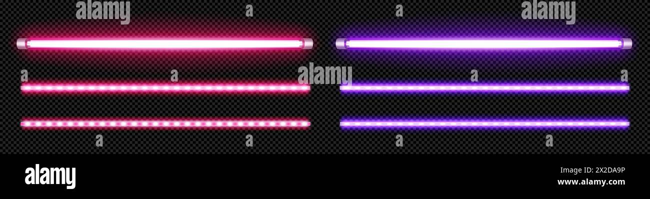 Neon light led tube and stripe on transparent background. Realistic 3d ...