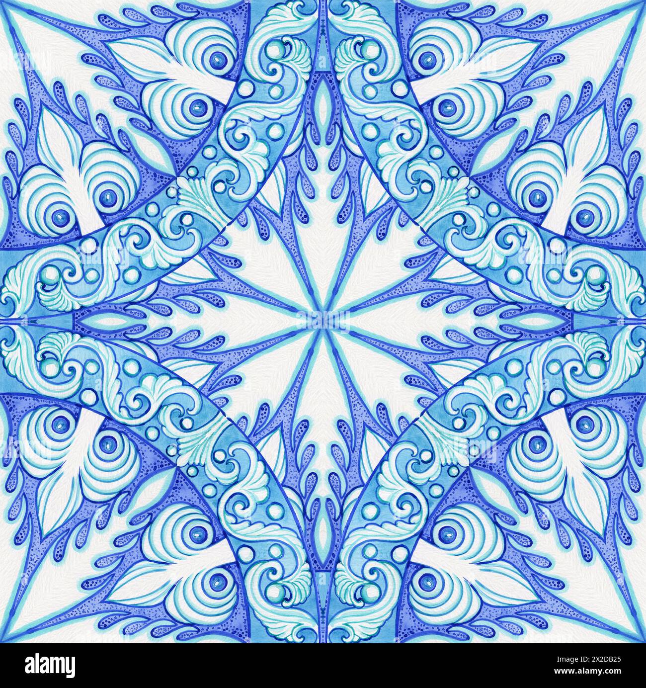 Majolica pattern. Sicilian hand drawn blue ornament. Traditional blue ...
