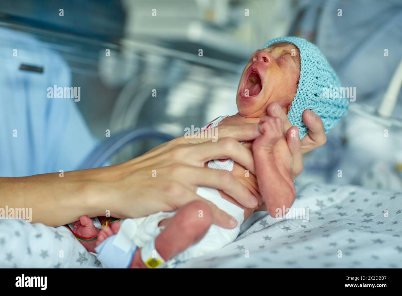 Nurse taking care of baby in the incubator, Neonatal pediatrics ...