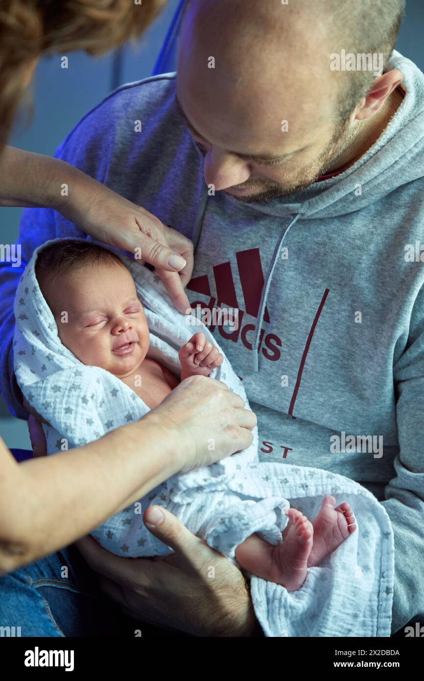 Baby with his father in the hospital, Neonatal pediatrics, Medical care ...
