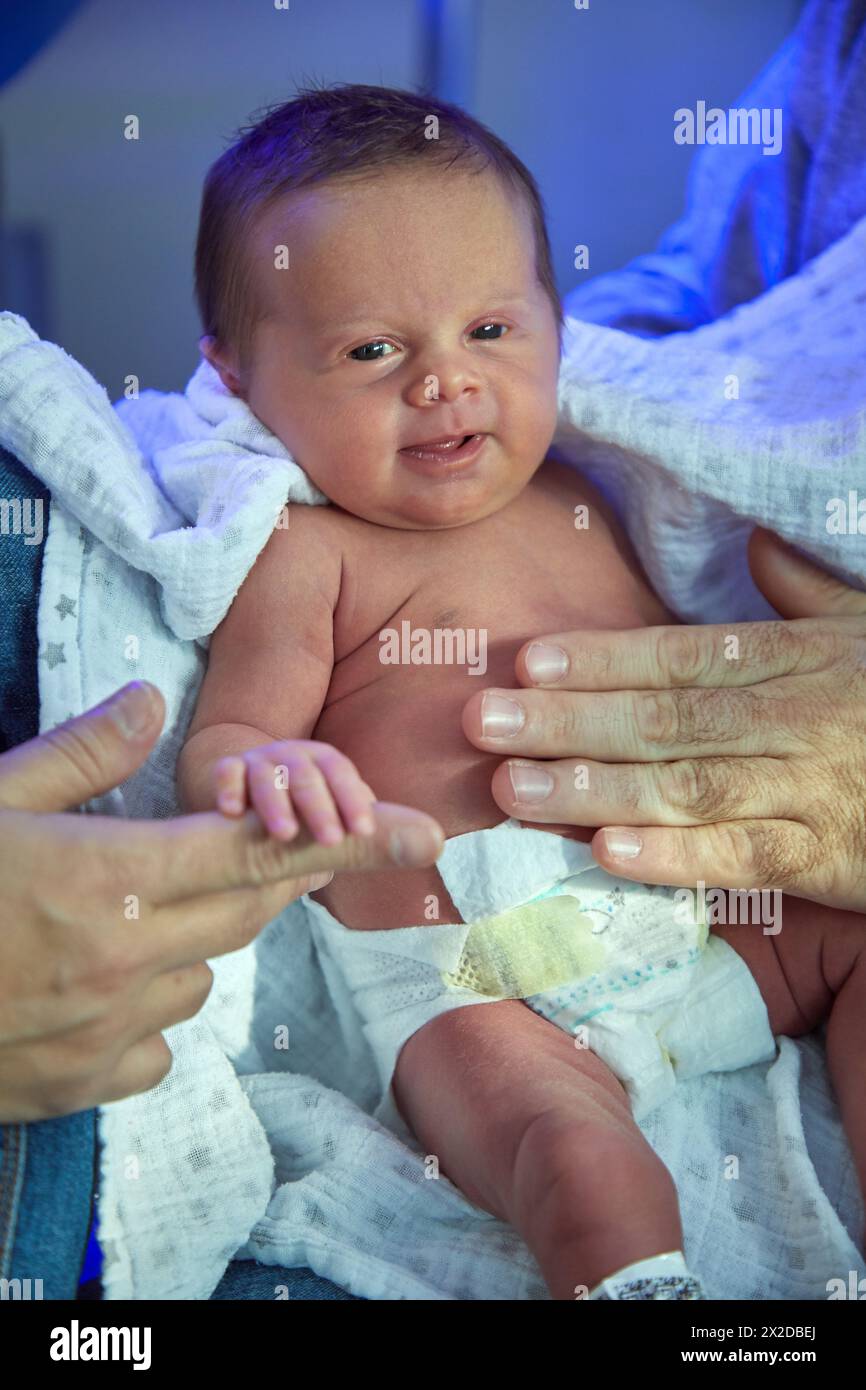Baby with his father in the hospital, Neonatal pediatrics, Medical care ...