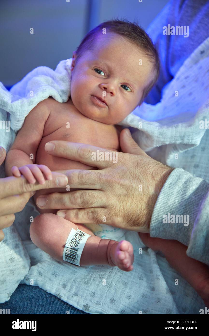Baby with his father in the hospital, Neonatal pediatrics, Medical care ...