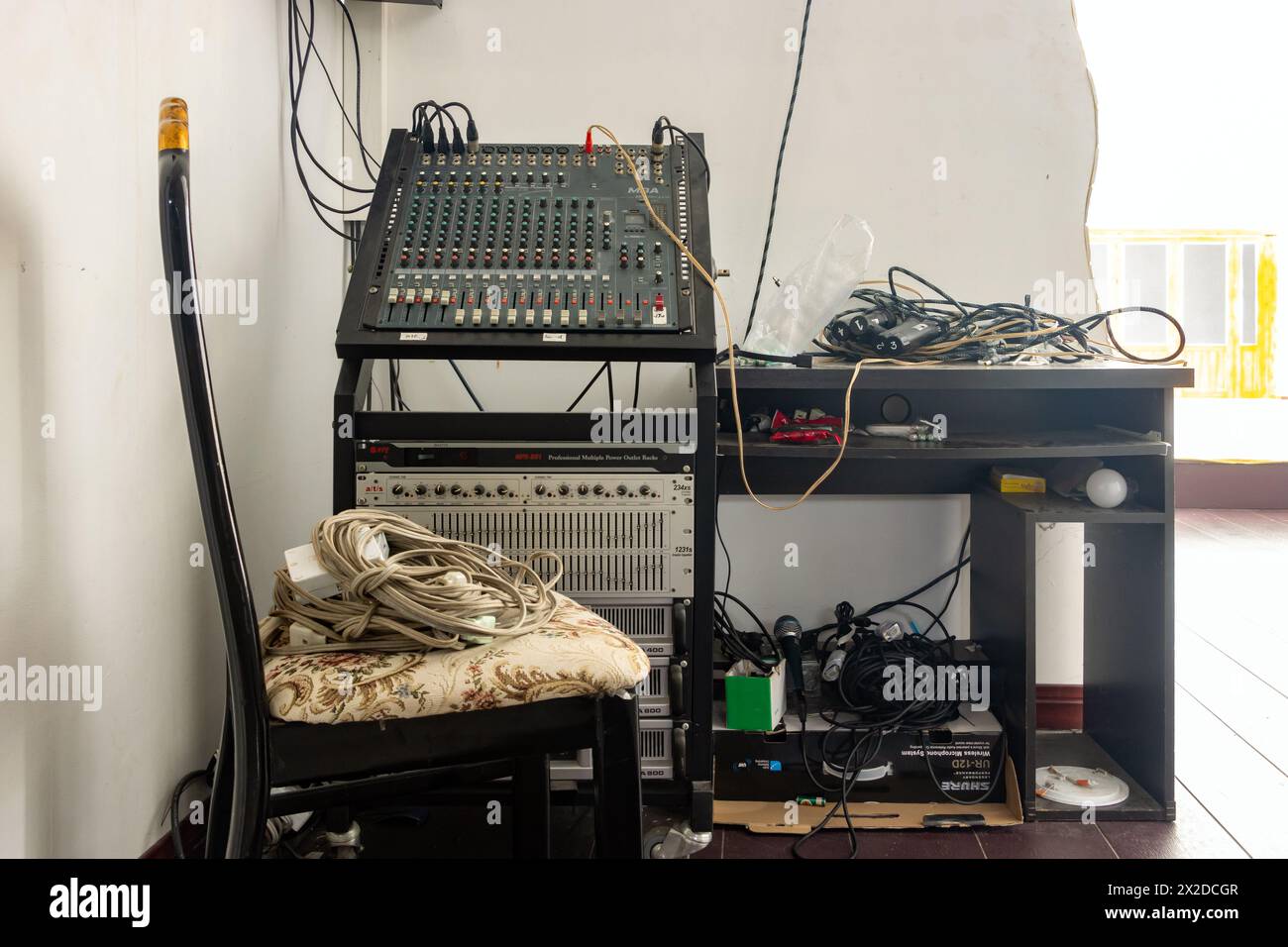 Mixing desk with sound studio next to the theater stage Stock Photo - Alamy