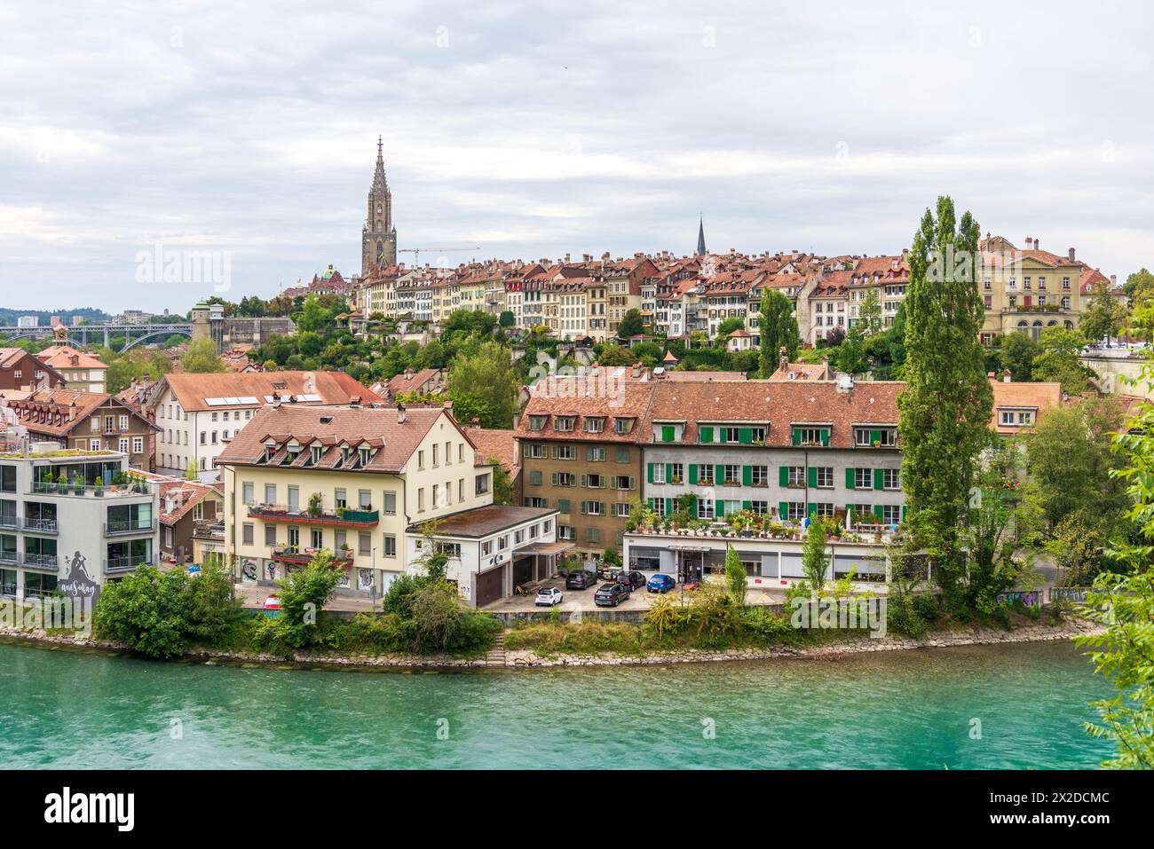 Aerial view of the Bern old city center over river Aare, Bern ...