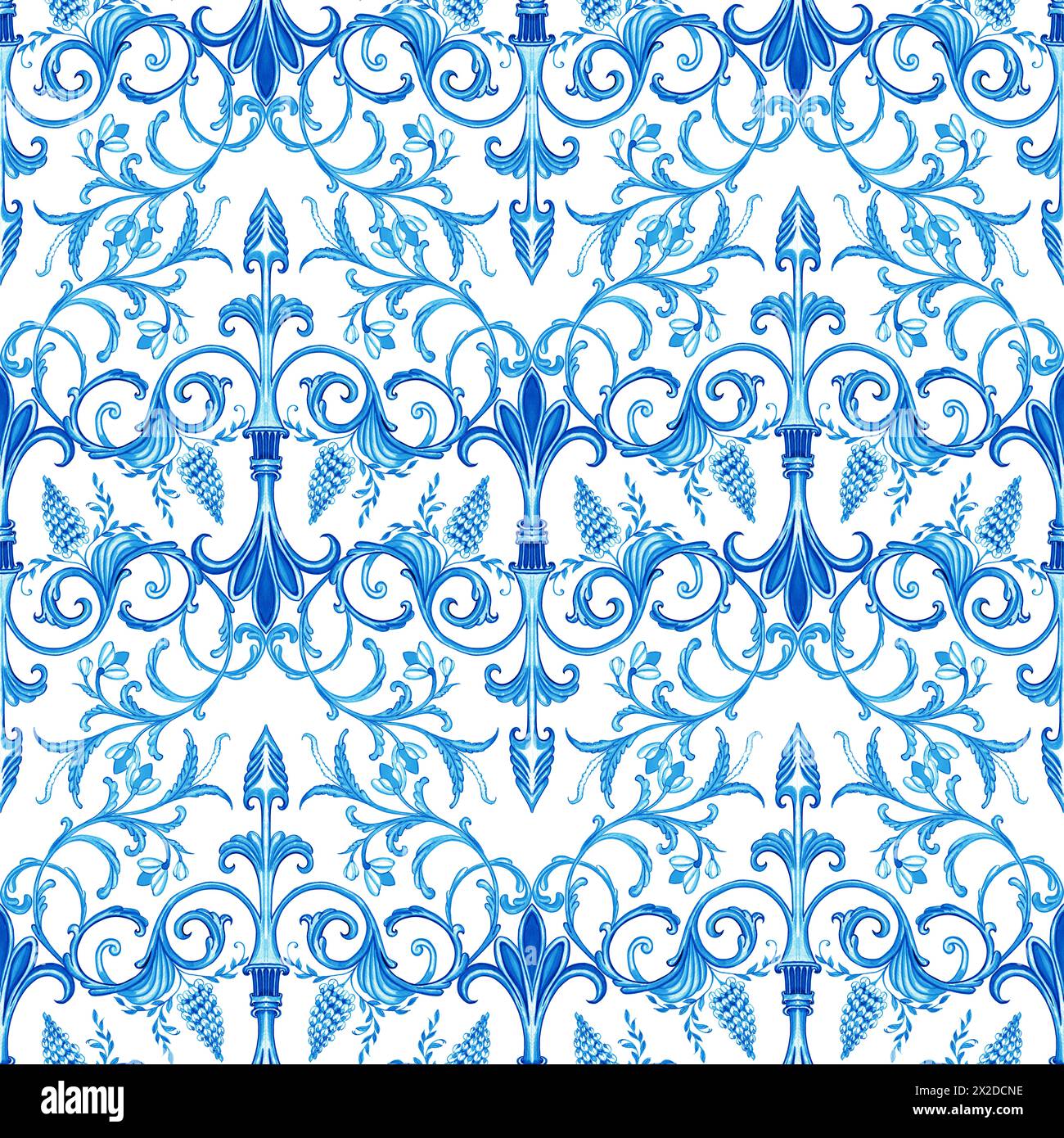 Ceramic tile design in blue colors. Sicilian seamless ornament. Baroque ...