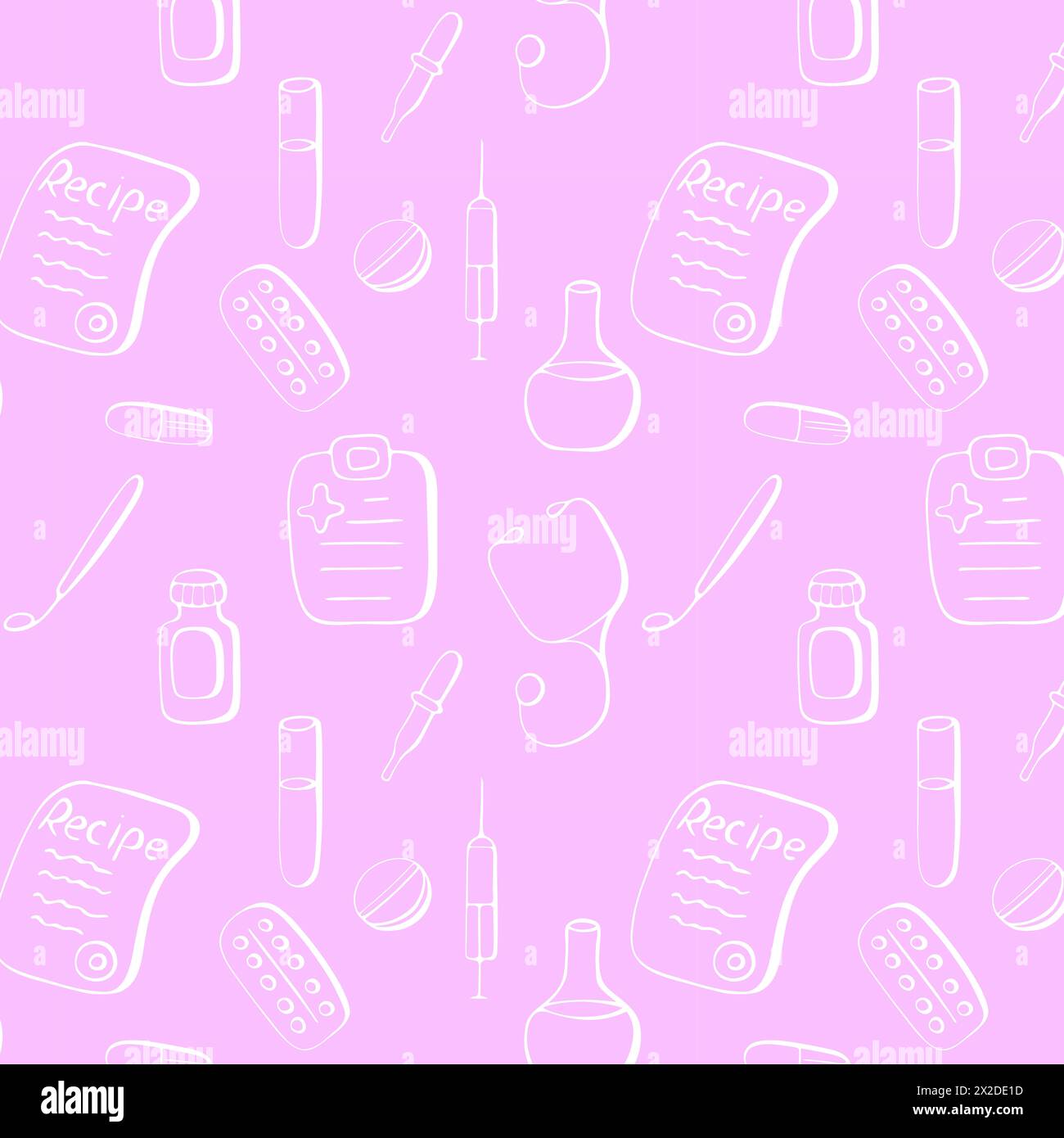 Medical seamless pink pattern, clinic doodle elements. Hospital icons ...