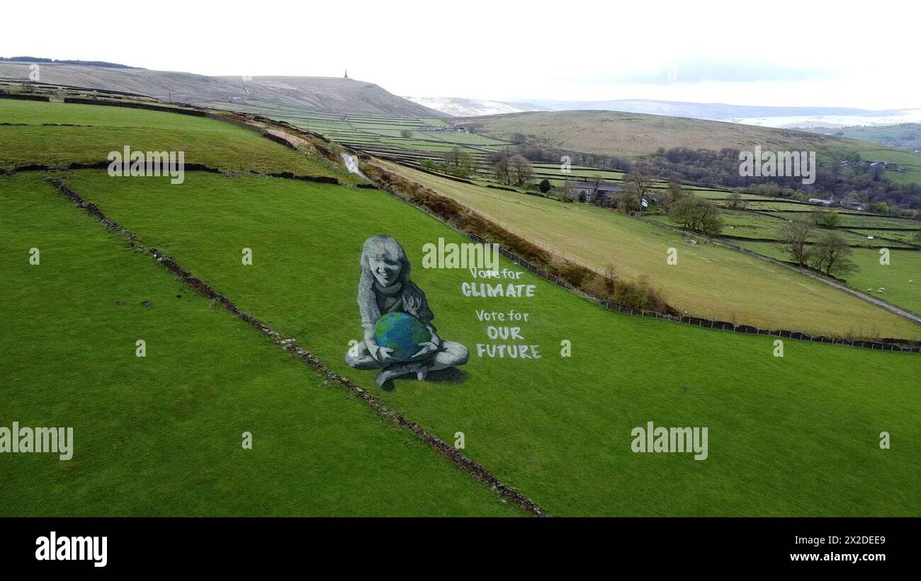 General view of the 50 metre anamorphic painting of a girl holding the ...