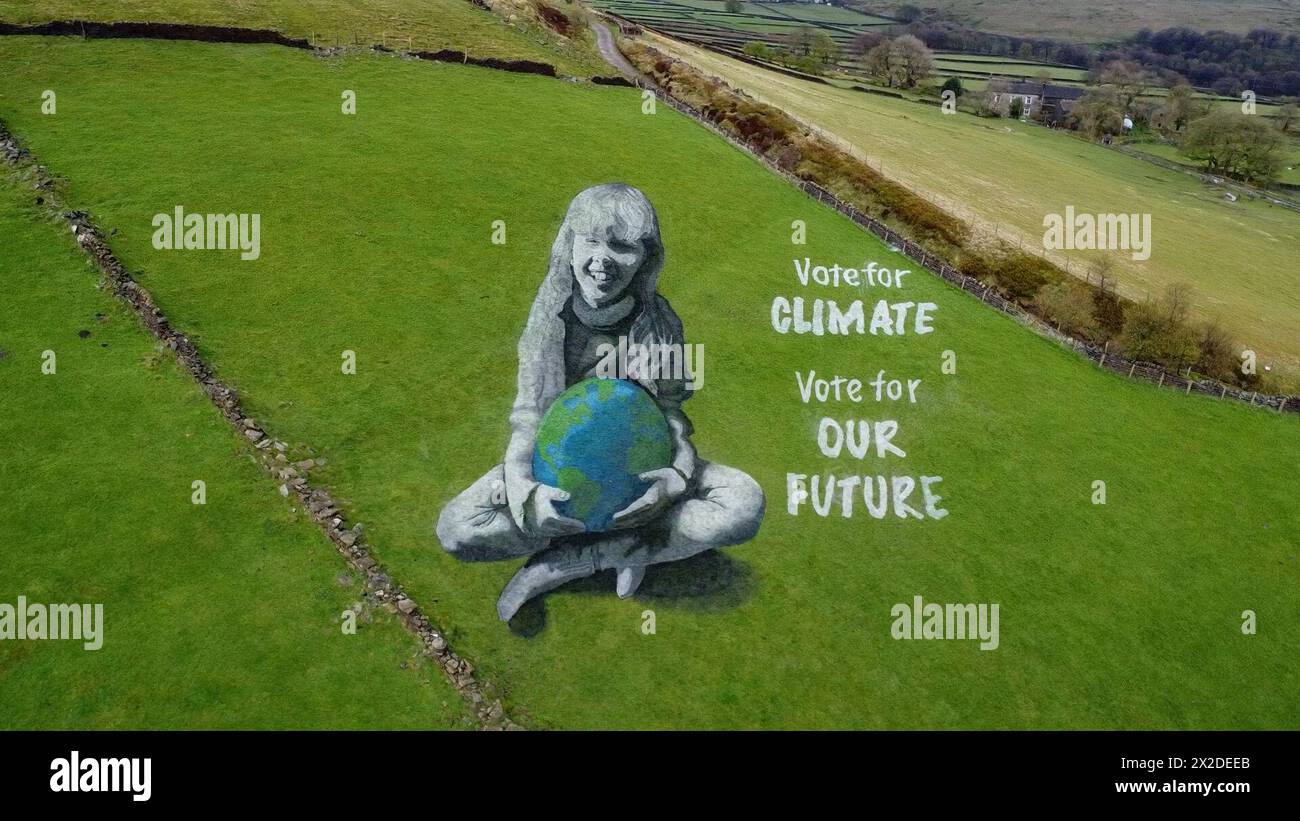 General view of the 50 metre anamorphic painting of a girl holding the ...