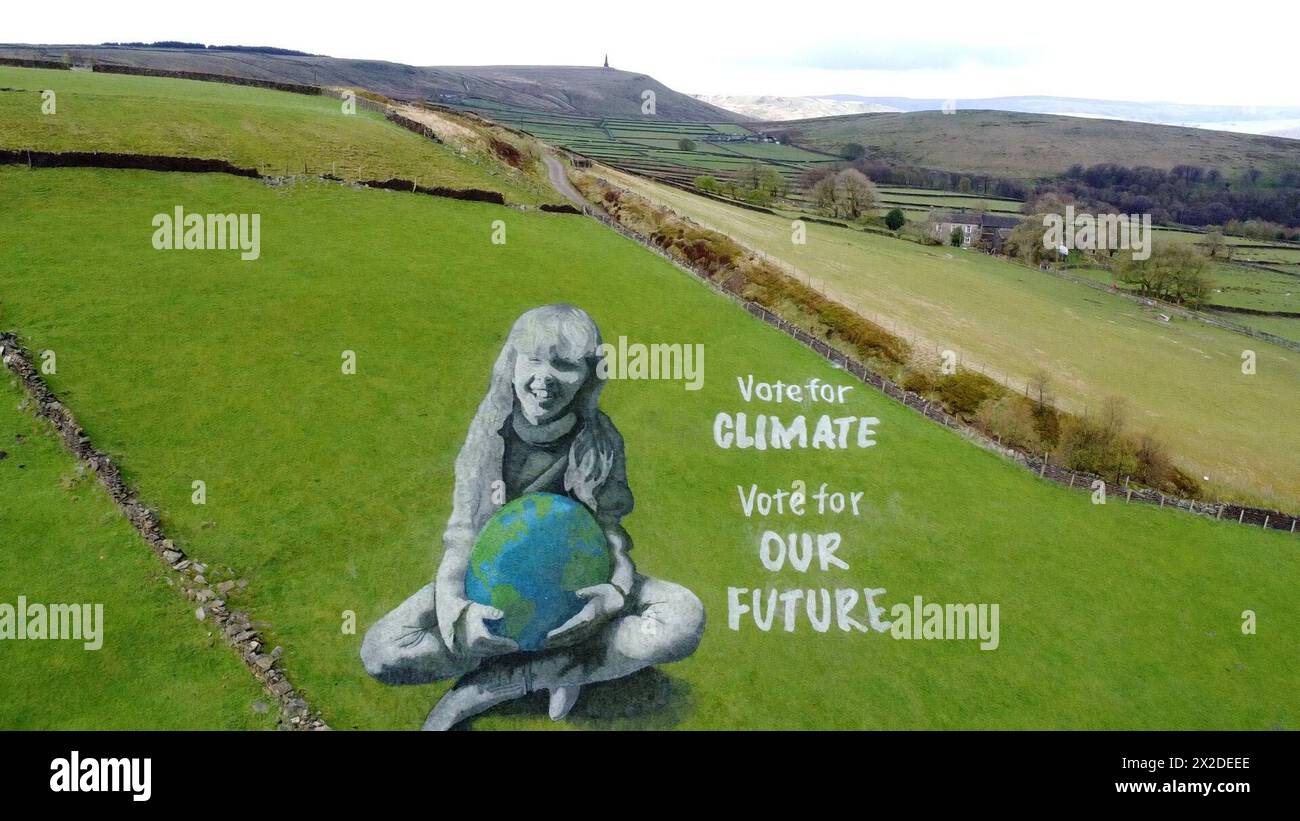 General view of the 50 metre anamorphic painting of a girl holding the ...