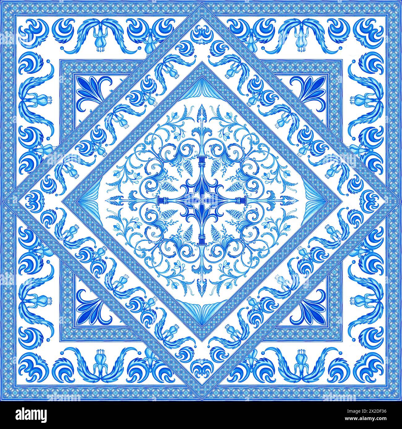 Ceramic tile design in blue colors. Sicilian seamless ornament. Baroque ...