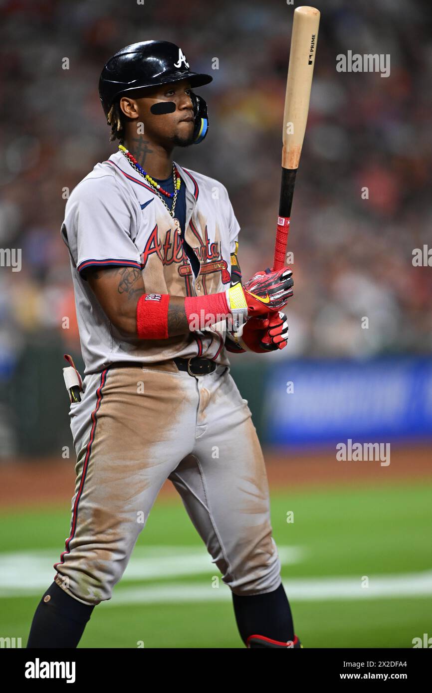 Atlanta Braves outfielder RONALD ACU„A JR. (13) bats in the top of the sixth inning during the ...