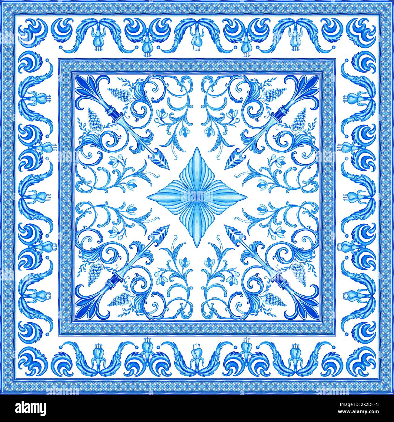 Ceramic tile design in blue colors. Sicilian seamless ornament. Baroque ...