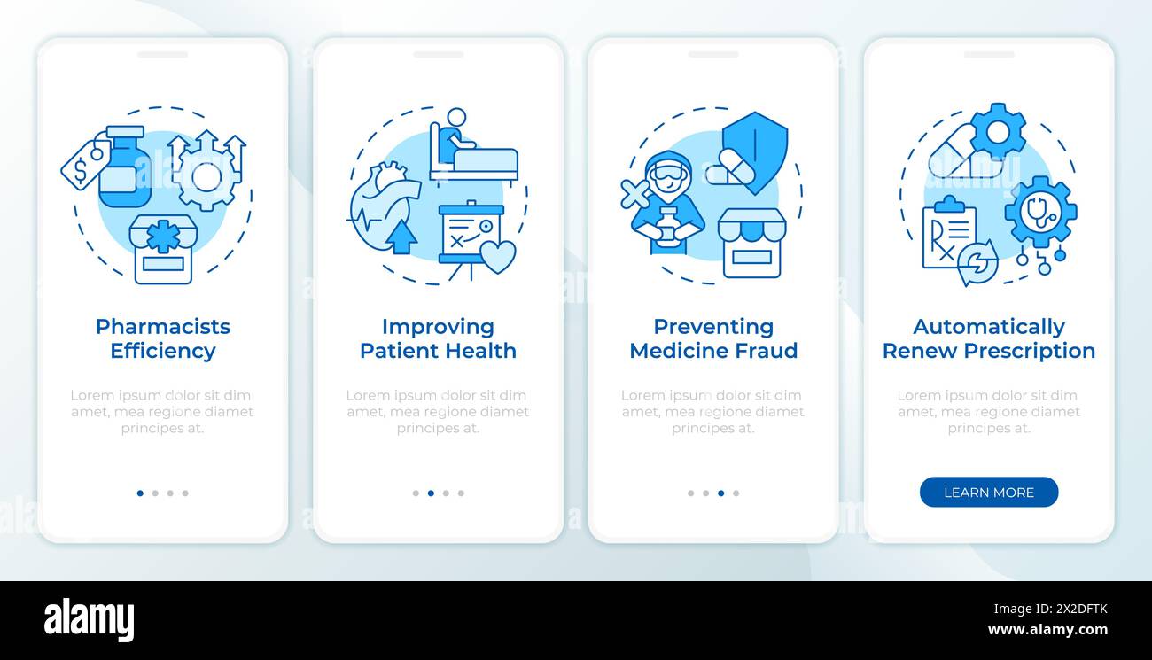 Medicine management benefits blue onboarding mobile app screen Stock ... Medicine management benefits blue onboarding mobile app screen Stock ...