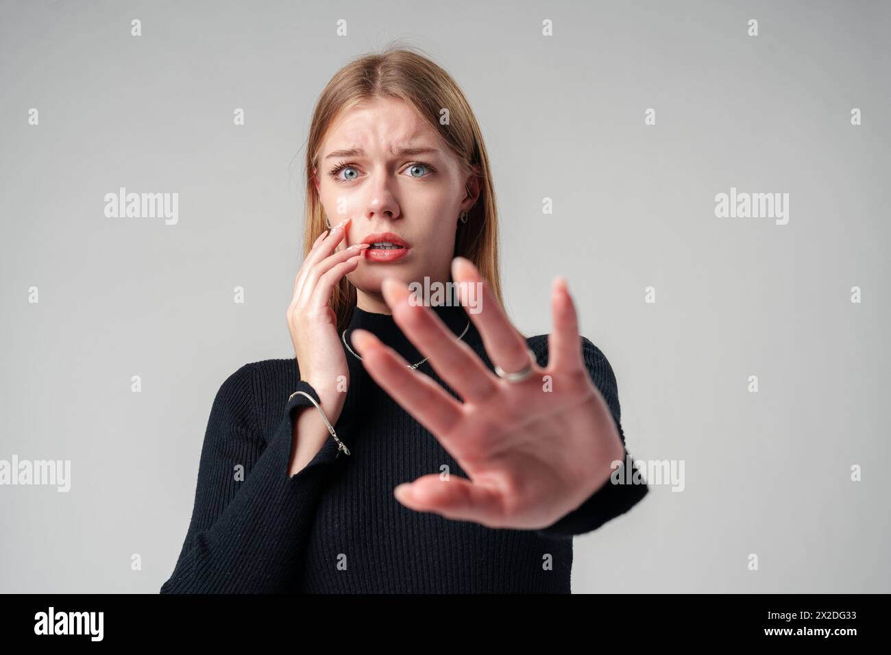 Woman expressing refusal hands hi-res stock photography and images - Alamy