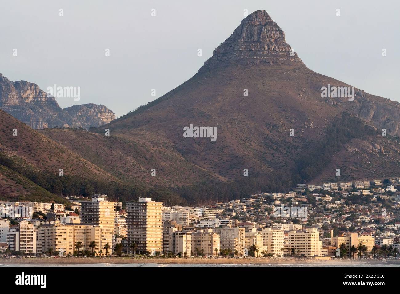 close up landscape view of Lions Head mountain and the suburb of Sea ...