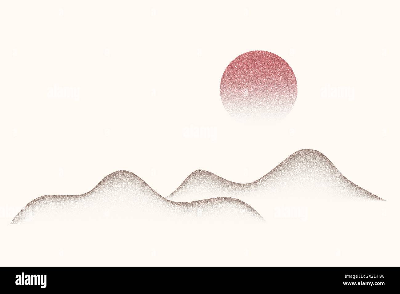 Dotted grainy gradient mountains and sun. Stipple vector effect with ...