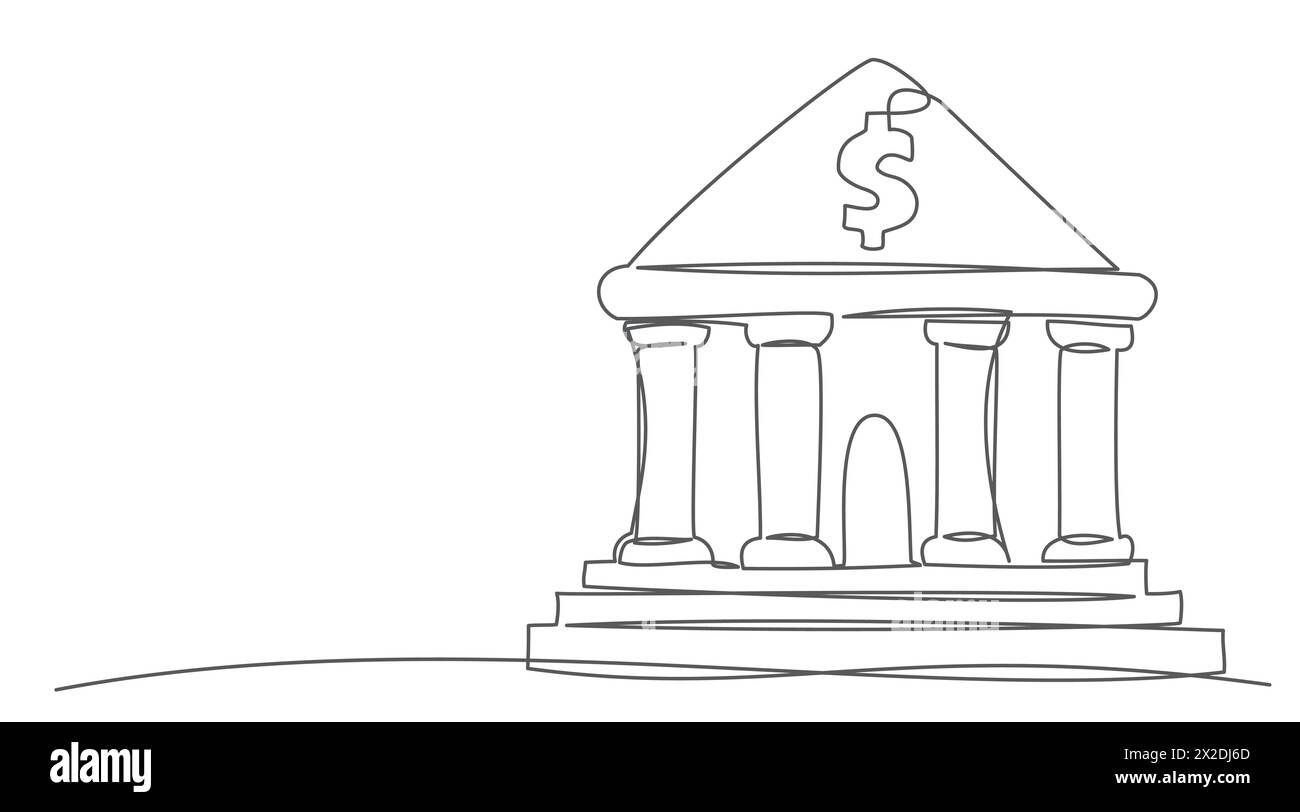 Bank building One line drawing isolated on white background Stock ...