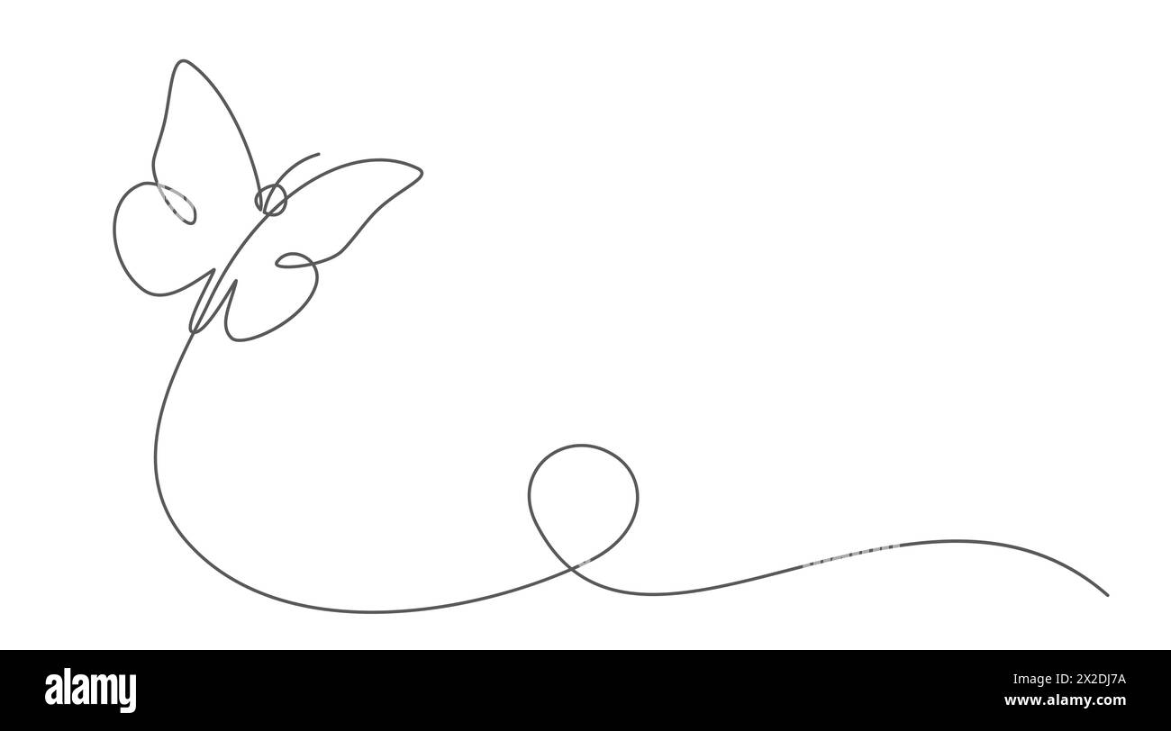 Butterfly One line drawing isolated on white background Stock Vector ...