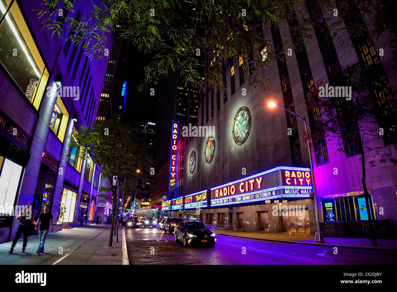 The Radio City Music Hall on 50th Street at Night - Manhattan, New York ...