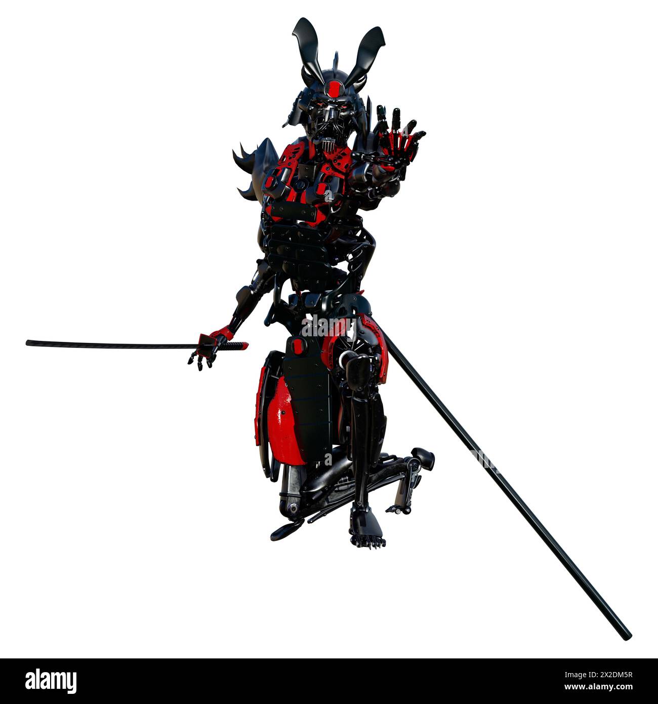 3D rendering of a male samurai robot isolated on white background Stock ...