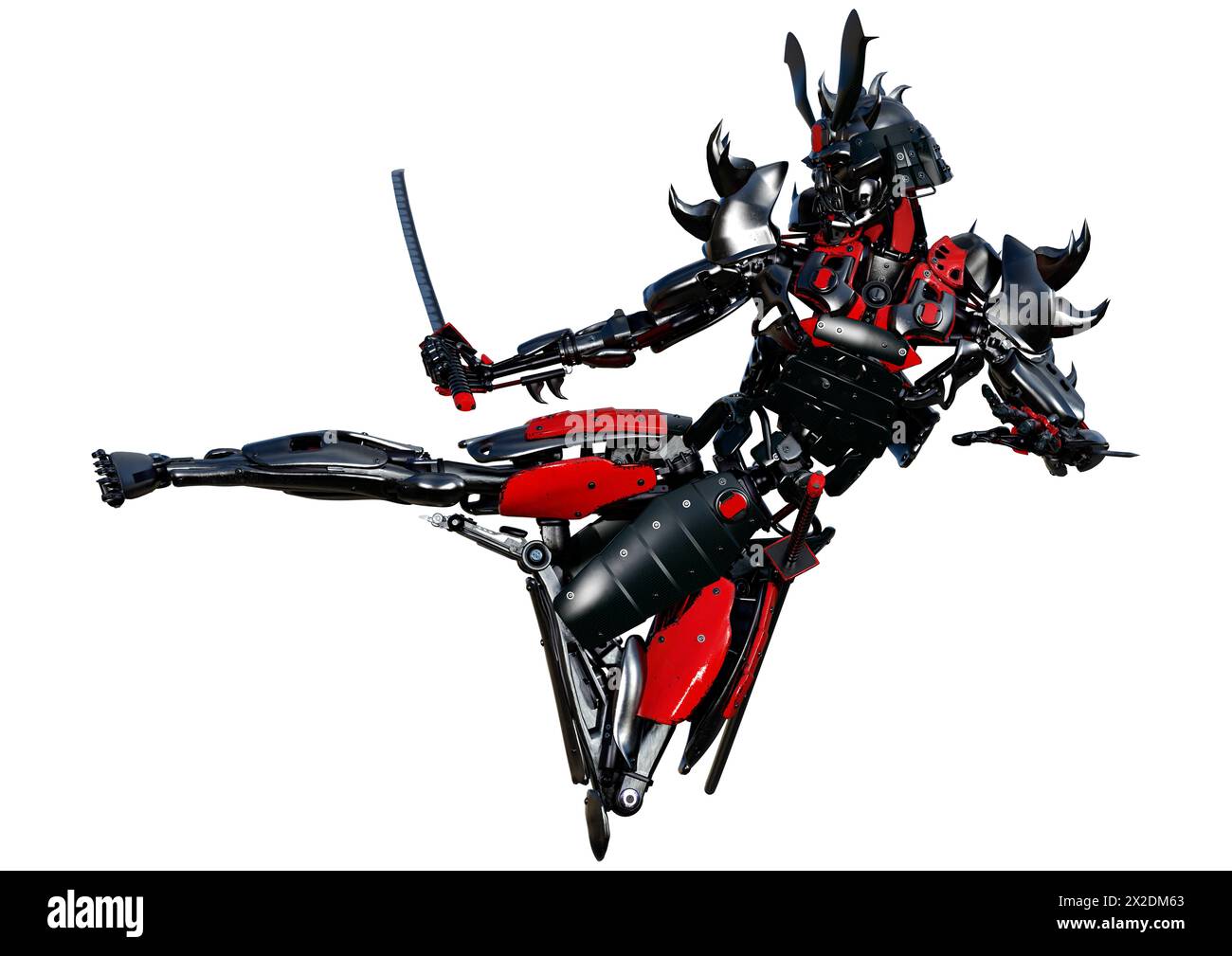 3D rendering of a male samurai robot isolated on white background Stock ...