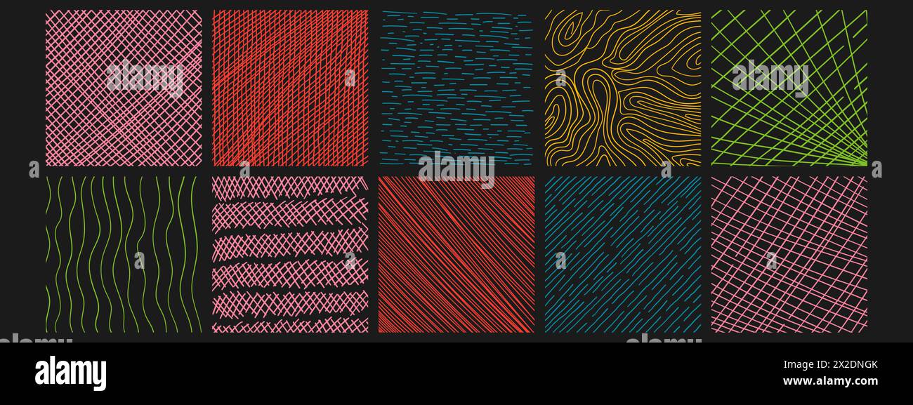 Squares textures with different hand drawn patterns. Vector scribble ...