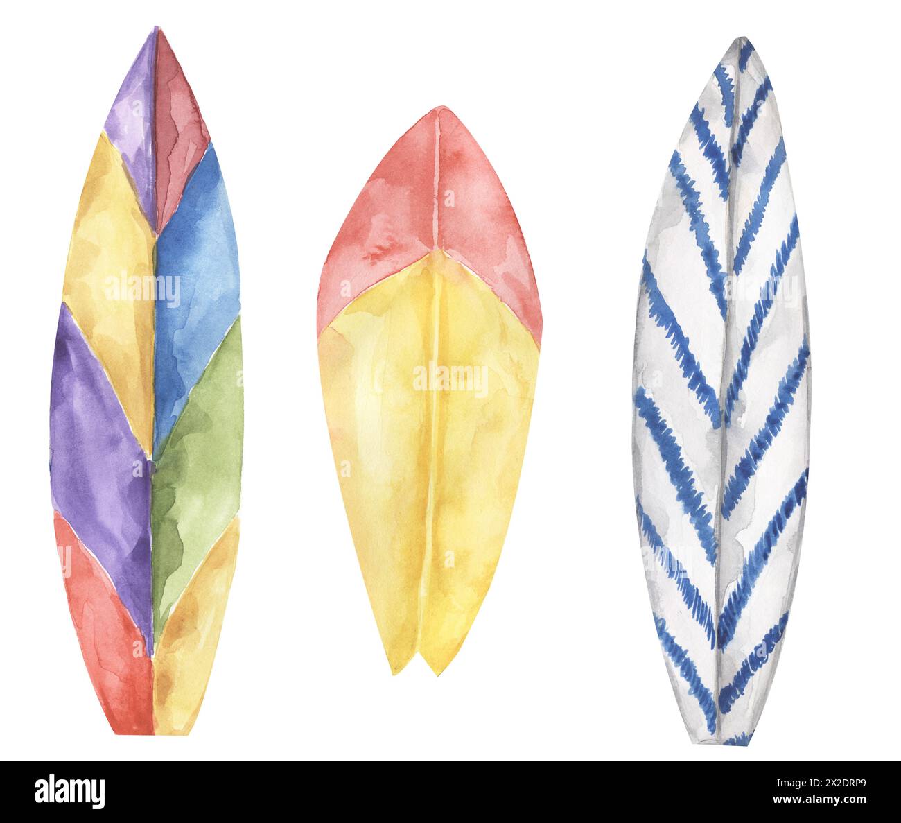 Watercolor surfboard illustration set, hobby elements Stock Photo - Alamy