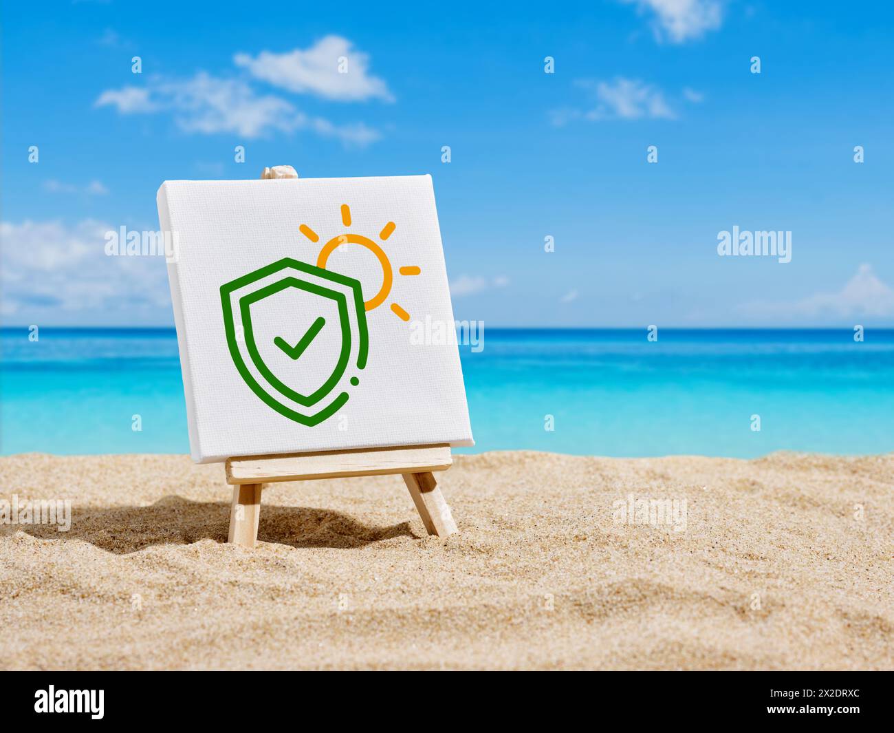 Sunscreen and sun protection during summer sunbathing holiday concept ...